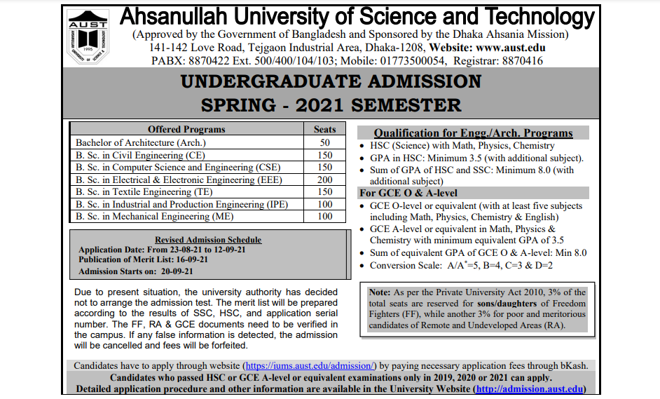 AUST Admission: Ahsanullah University of Science and Technology ...