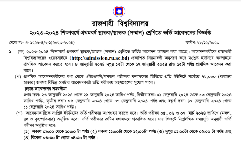 Rajshahi University Admission Circular 2024-25 | RU Admission (Last ...