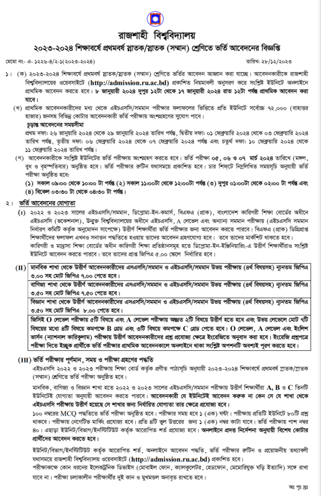 Rajshahi University Admission Circular 2024-25 | RU Admission (Last ...