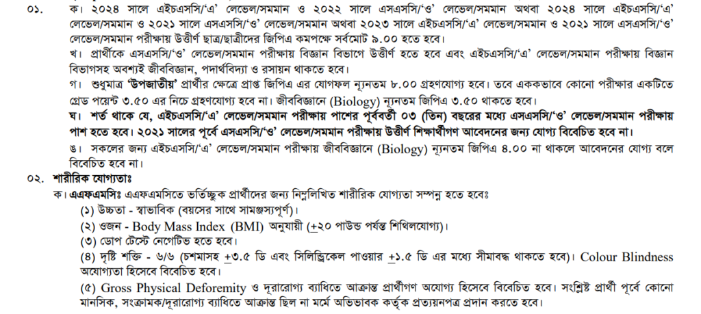 Army Medical College Admission Circular 2024-25